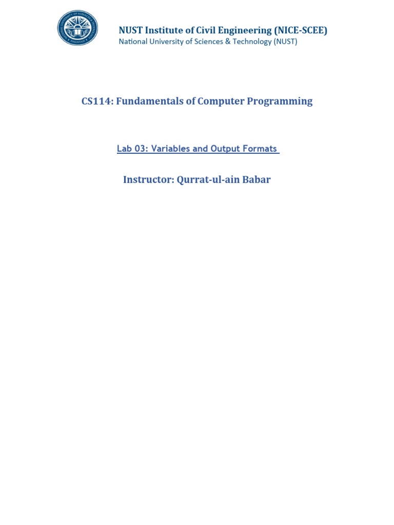 Lab 03. Variables Output Formats | Download Free PDF | Variable (Computer Science) | C++