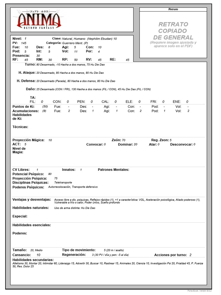 Ficha Anima v8.6.2 - Akuma Exxet 2.5.2 | PDF