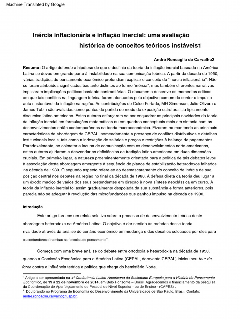 Inflation Inertia and Inertial Inflation | PDF | Custo de vida | Inflação
