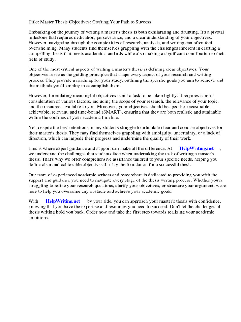 Master Thesis Objectives | PDF