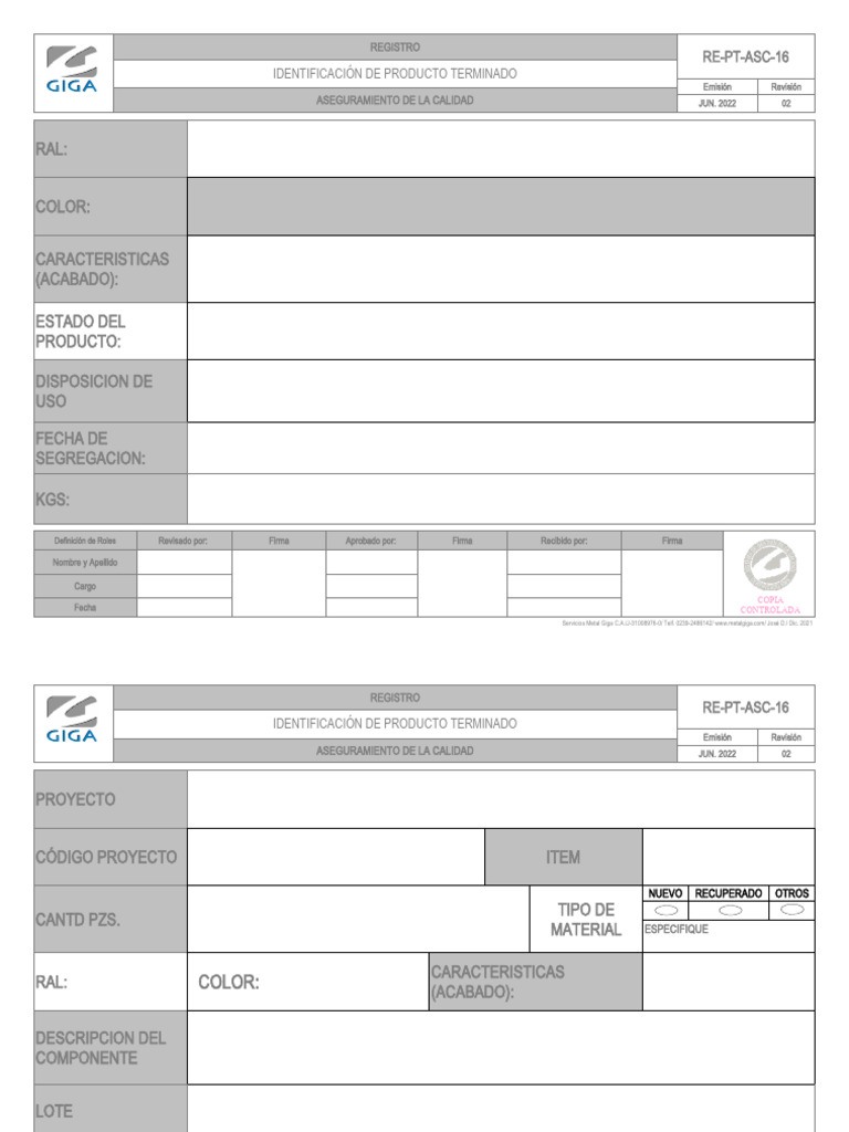 Re-pt-Asc-16 Identificacion de Producto Terminado | PDF