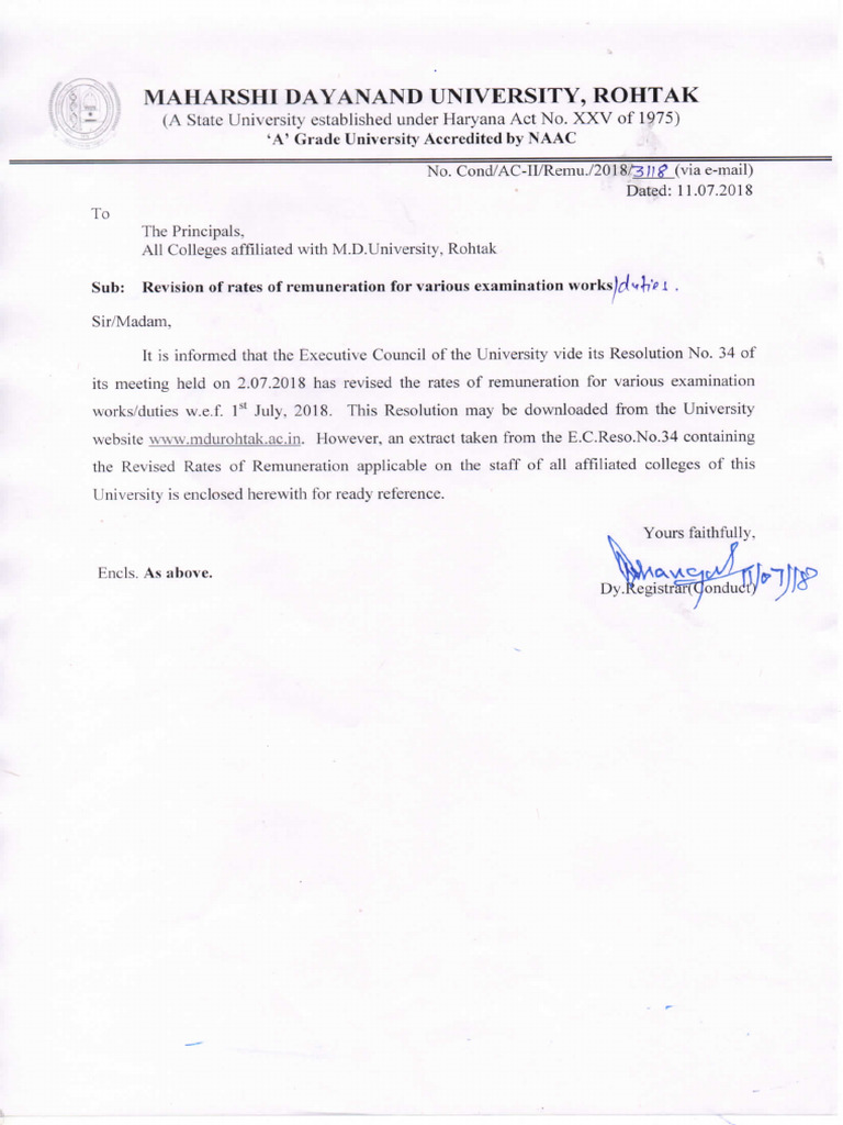 Revised Rates of Remuneration Circulated To Colleges2 | PDF