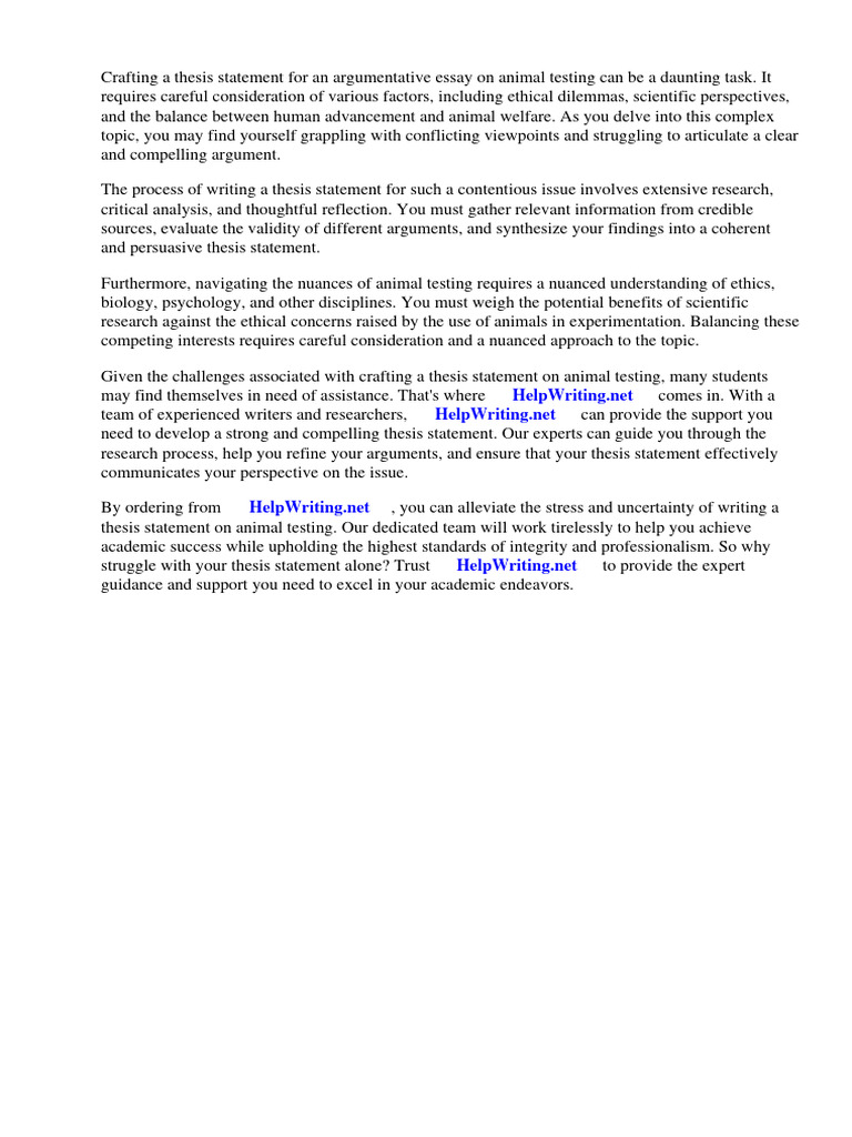 Thesis Statement For Argumentative Essay On Animal Testing | PDF