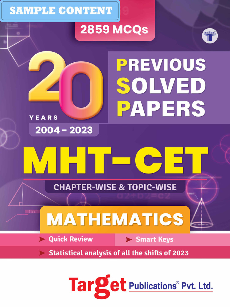 MHT-CET Mathematics Previous Solved Paper (PSP) - Sample Content | PDF ...