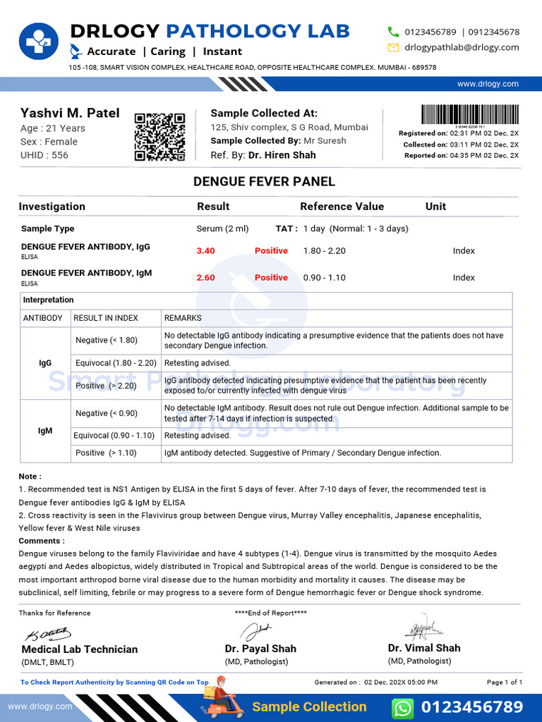 Positive Dengue Fever Test Report Format Example Sample Template Drlogy ... Positive Dengue Fever Test Report Format Example Sample Template Drlogy ...