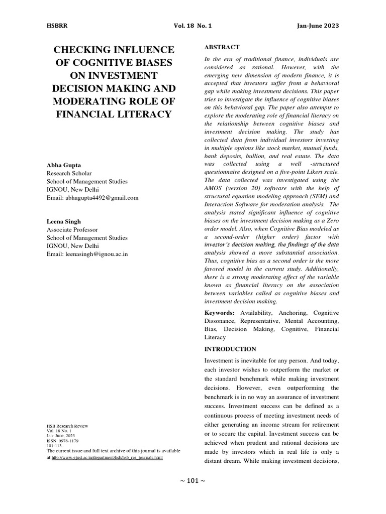 2023 Checking Influence of Cognitive Biases On Investment Decision ...