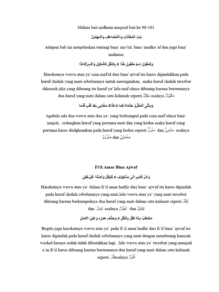 Makna Bait Nadhom Maqsud Bait Ke 96 | PDF