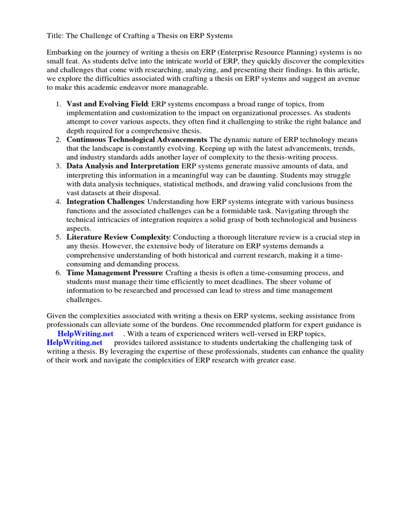 Thesis On Erp Systems | PDF | Enterprise Resource Planning | Computing
