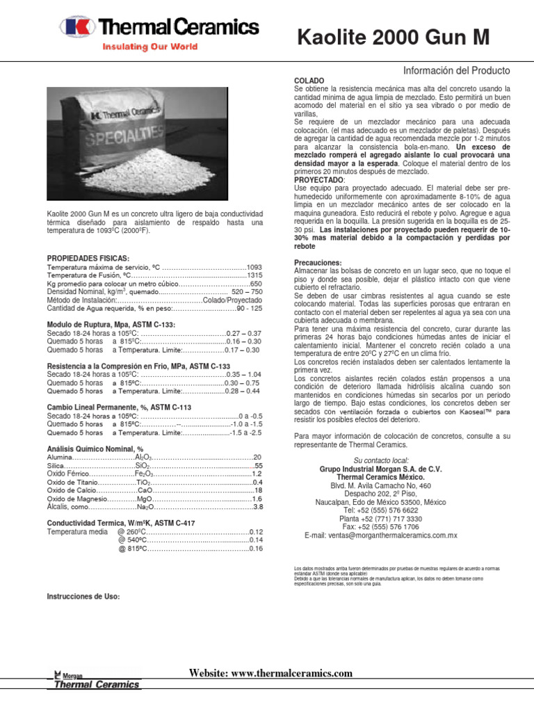 Kaolite 2000 Gun M - Data Sheet Spanish-2017 | PDF