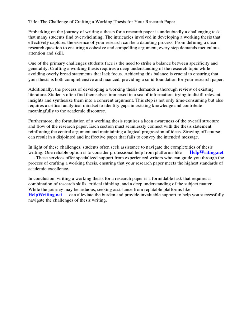 How To Write A Working Thesis For A Research Paper | PDF | Essays | Thesis