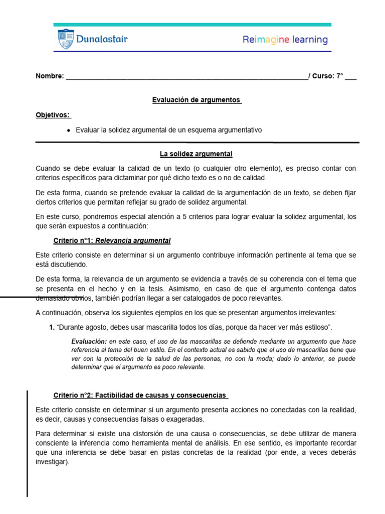 Evaluación de Argumentos 7° Grado | PDF | Argumento | Estereotipos