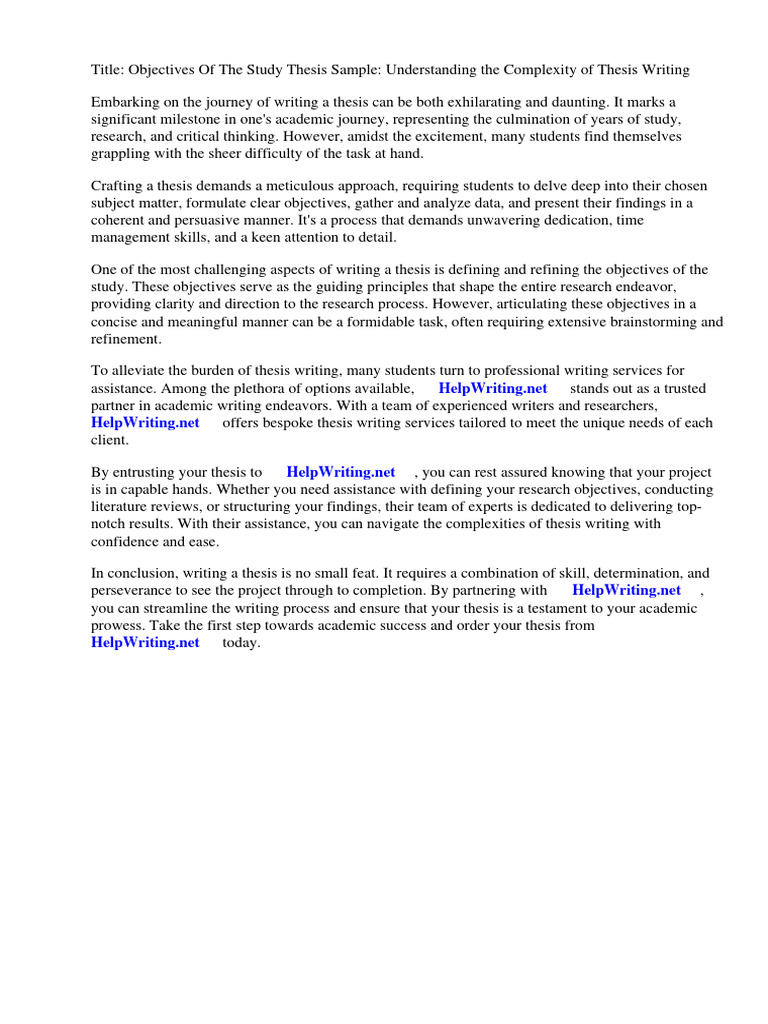 Thesis Writing Objectives Explained | PDF | Sampling (Statistics) | Thesis