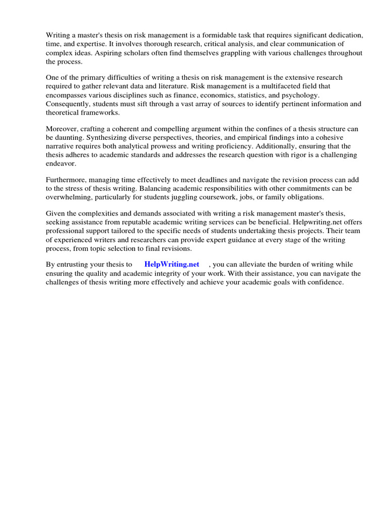 Risk Management Master Thesis PDF | PDF | Risk | Risk Management Risk Management Master Thesis PDF | PDF | Risk | Risk Management
