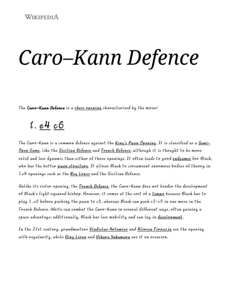 Caro-Kann Defence - Wikipedia | PDF | Board Games | Chess