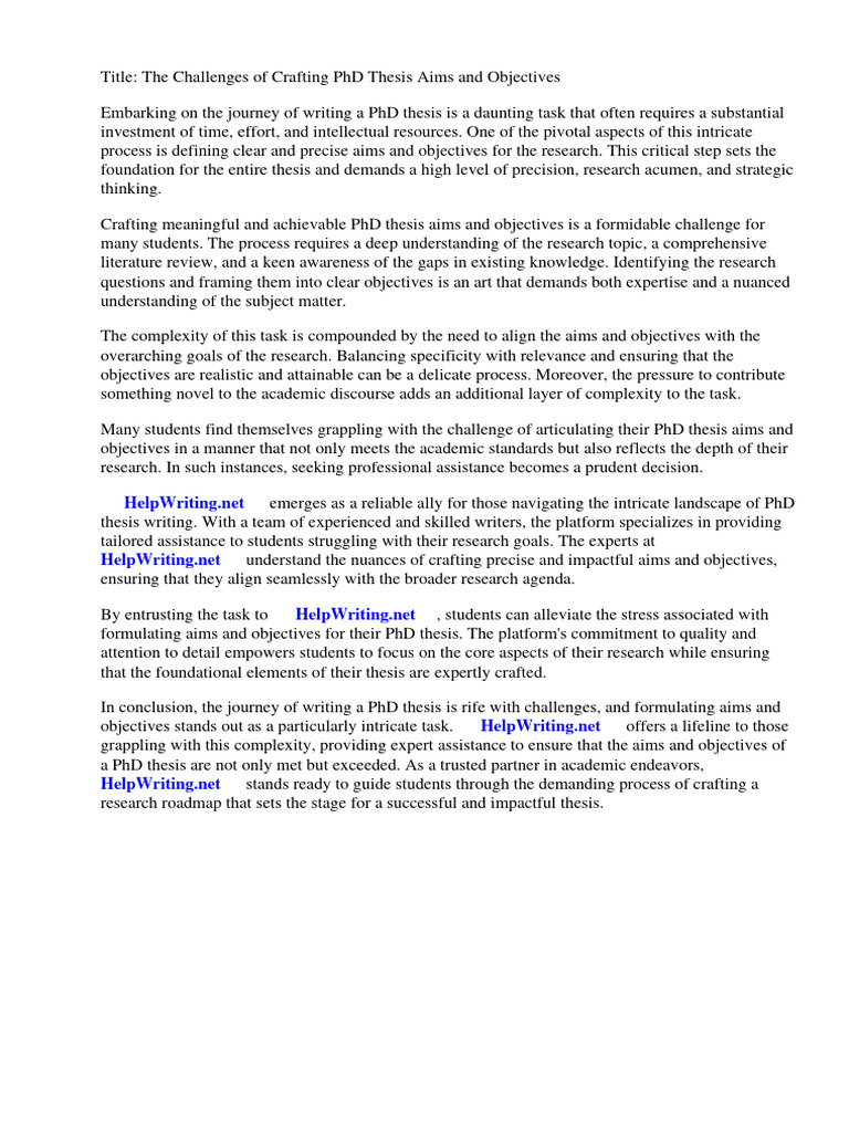 PHD Thesis Aims and Objectives | PDF | Thesis | Methodology
