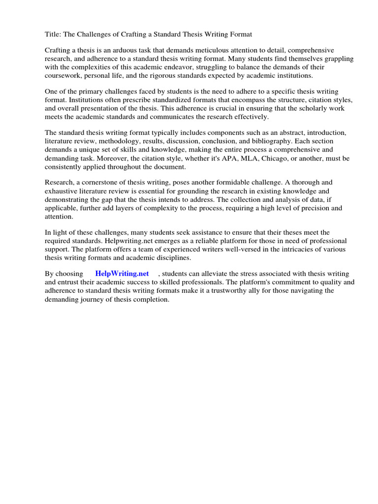Standard Thesis Writing Format | PDF | Thesis | Citation