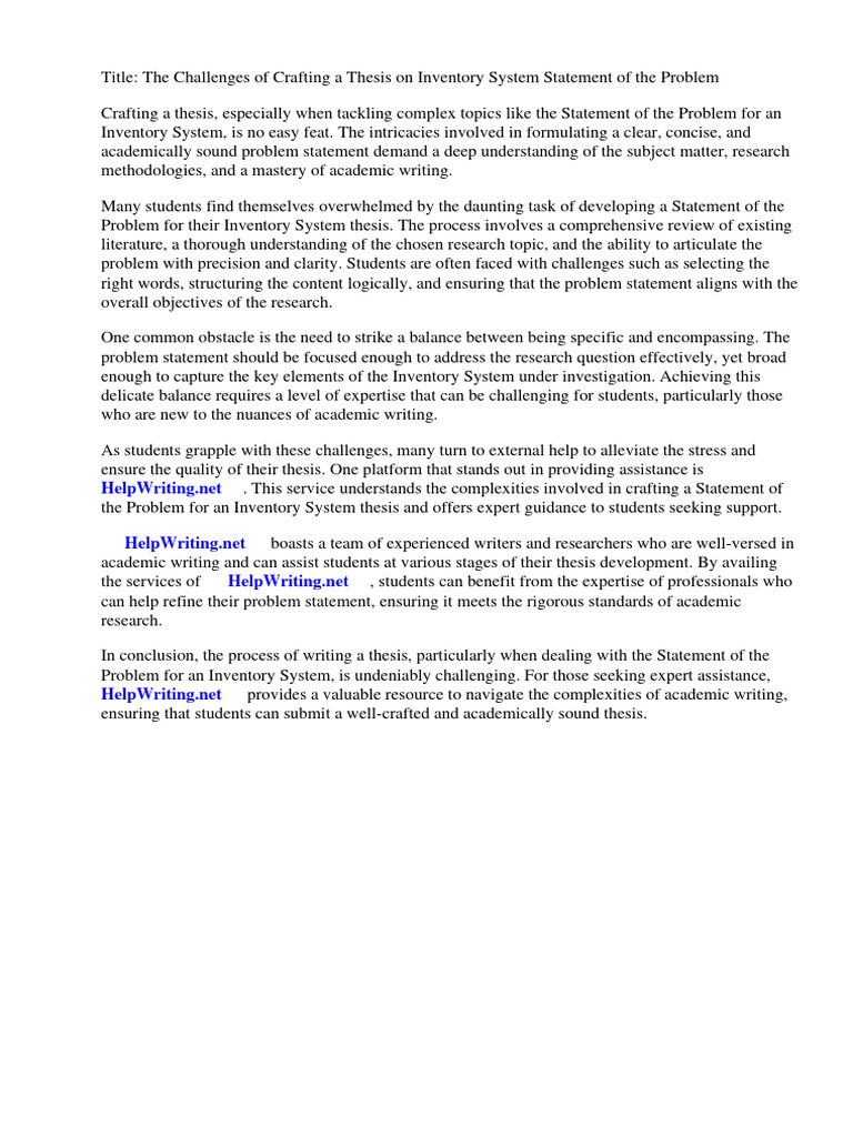 Sample Statement Problem Thesis Inventory System | PDF | Thesis | Essays
