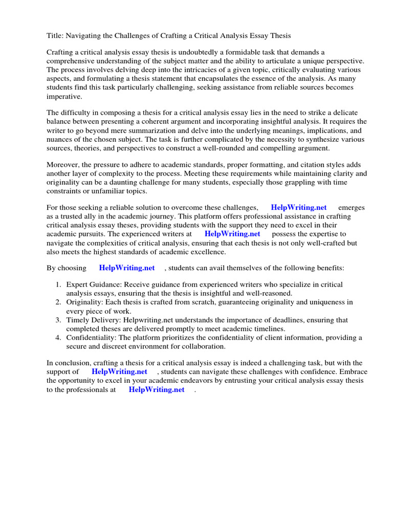 Critical Analysis Essay Thesis Example | PDF | Essays | Critical Thinking