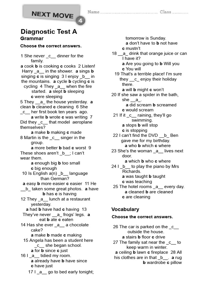 NM 4 Diagnostic Test A | PDF
