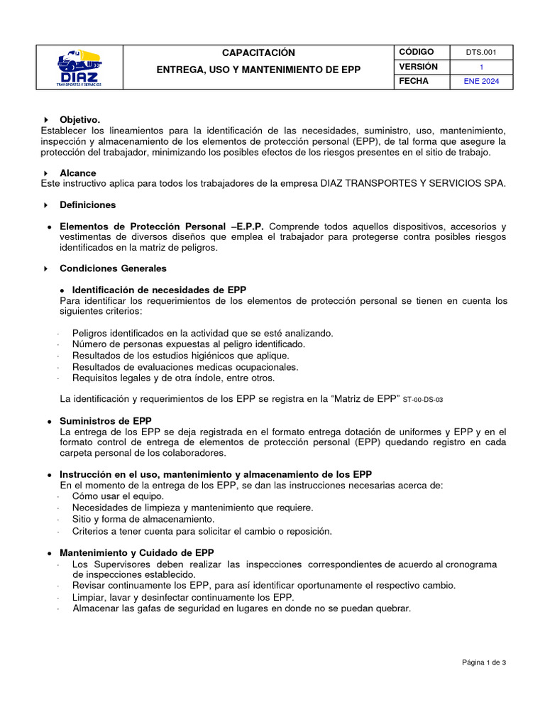 Capacitación Uso y Mantenimiento EPP | PDF
