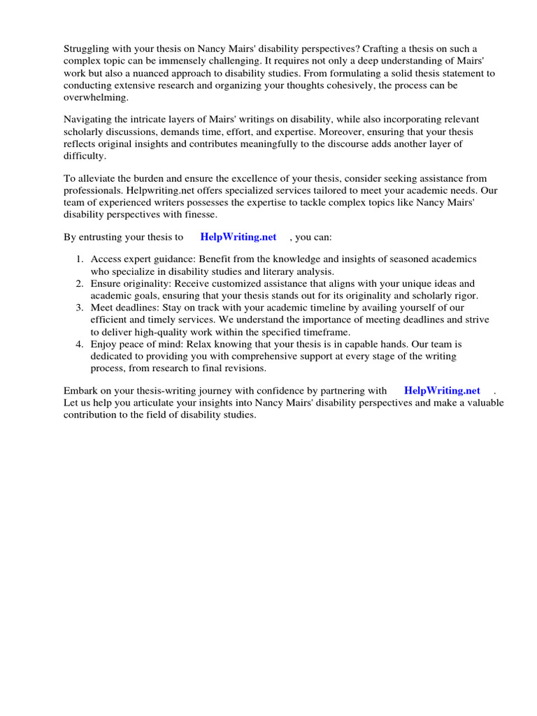 Nancy Mairs Disability Thesis Statement | PDF | Disability | Expert