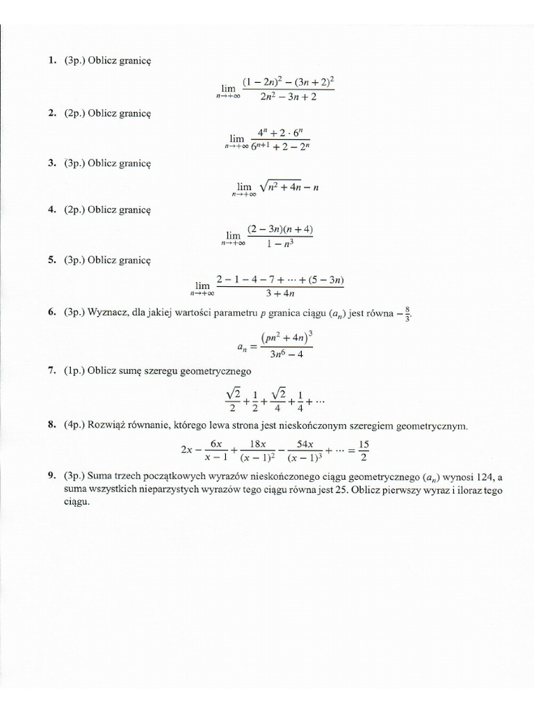 Granice Ciągów + Szeregi | PDF