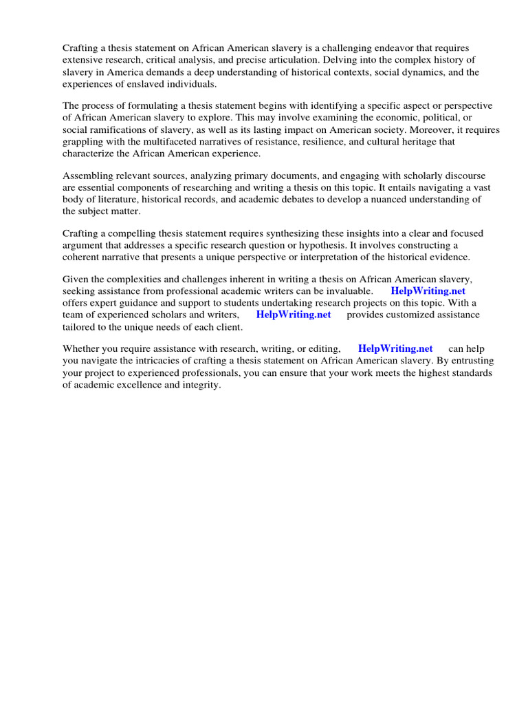 Thesis Statement On African American Slavery | PDF | Slavery | Abolitionism