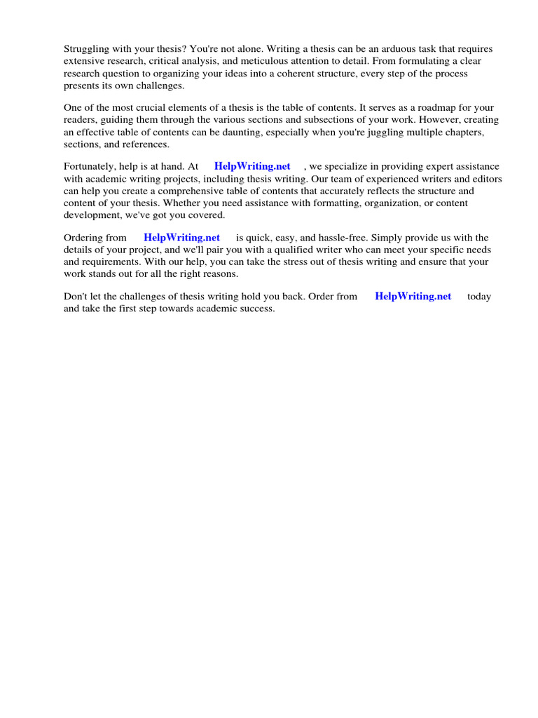 Thesis Table of Content Example | Download Free PDF | Thesis | Table Of ...