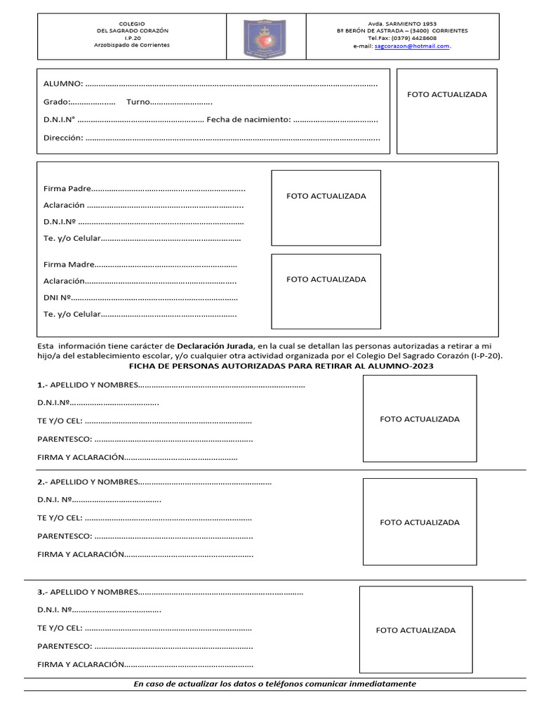 Ficha de Personas Autorizadas 2023 | PDF