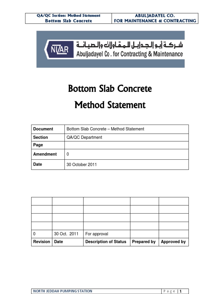 Bottom Slab Concrete Method Statement | PDF | Concrete | Personal ...