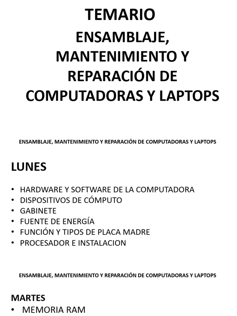 Informacion Del Curso de Ensamblaje | PDF | Hardware de la computadora ... Informacion Del Curso de Ensamblaje | PDF | Hardware de la computadora ...