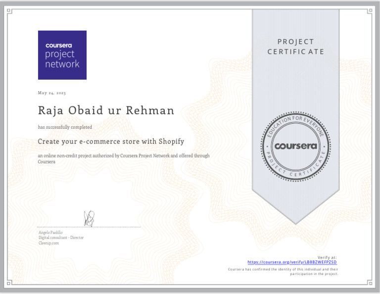 Certificate Shopify E-Commerce Store | PDF | E Commerce | Companies