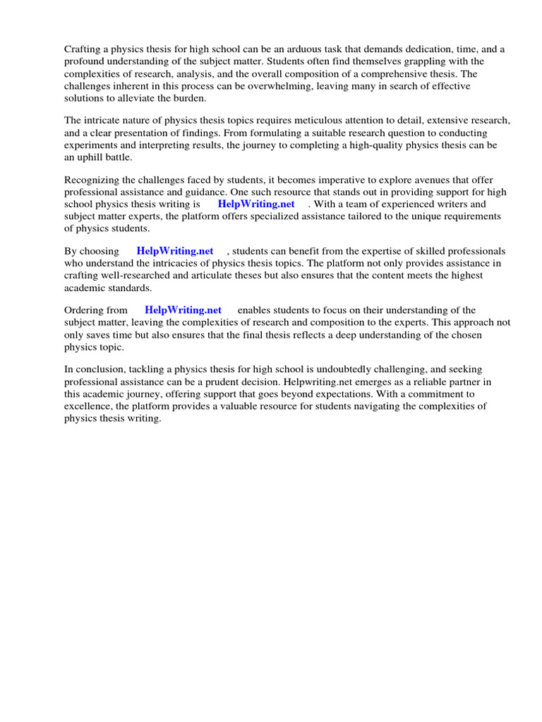 Physics Thesis Topics For High School | PDF | Physics | Essays