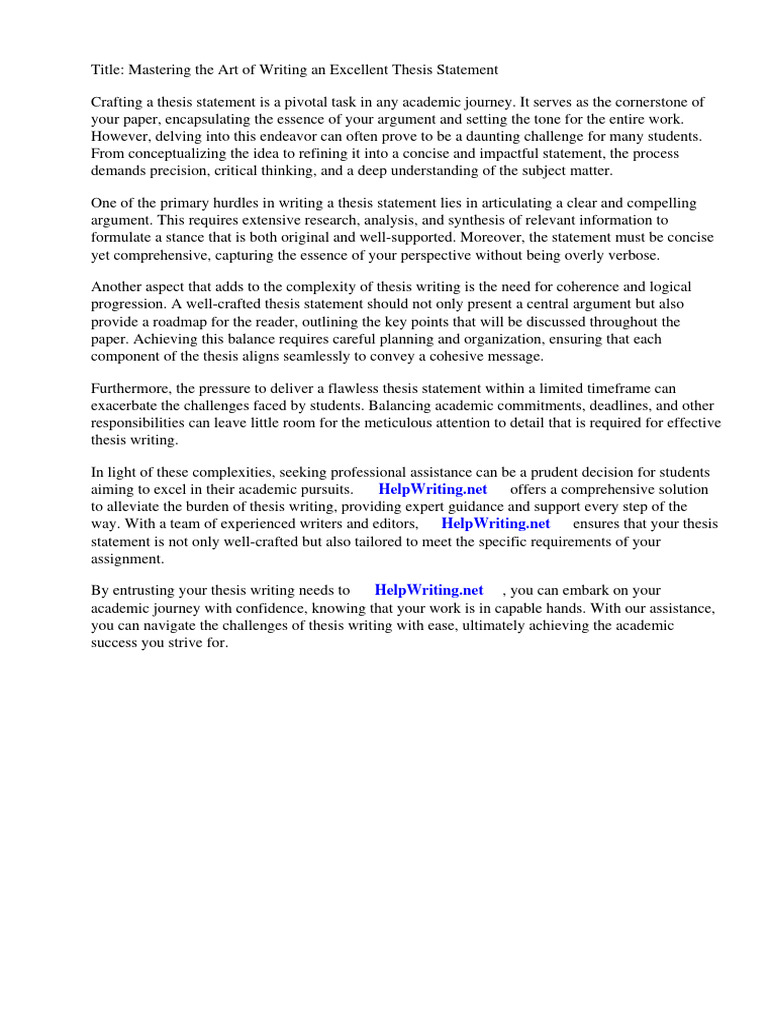 Writing An Excellent Thesis Statement | PDF | Essays | Thesis