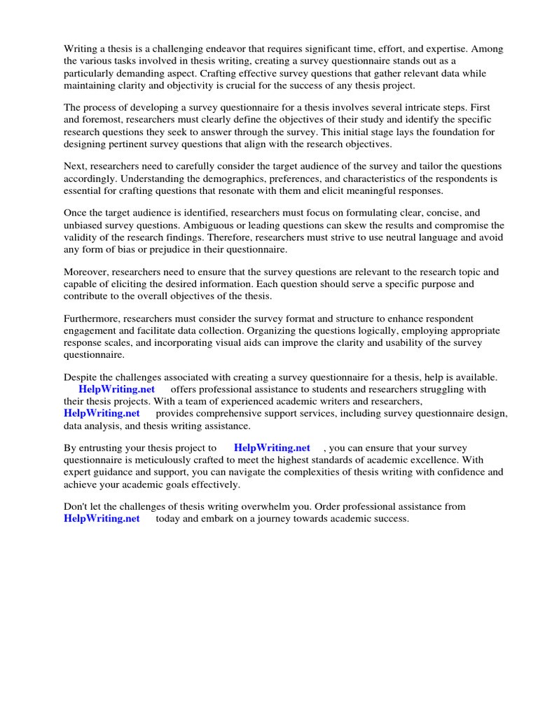 How To Make A Survey Questionnaire For Thesis | PDF | Survey ...