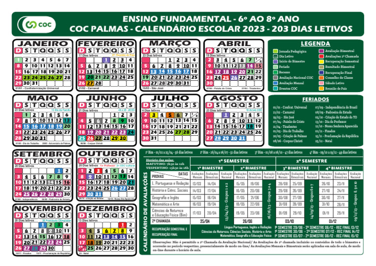 Calendário de Avaliações COC 2023 | PDF