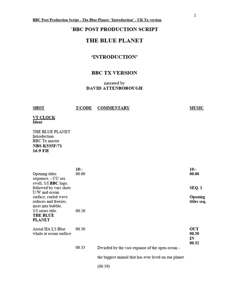 Blue Planet: Introduction Script | PDF | Whales | Sea