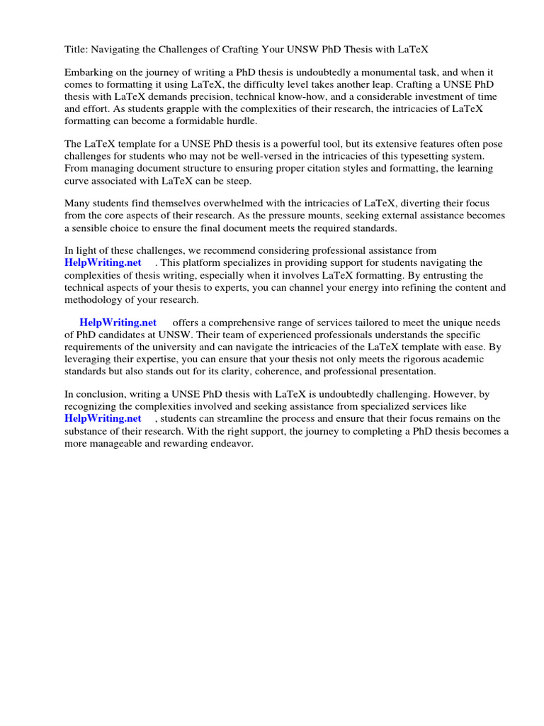 Unsw PHD Thesis Latex Template | PDF | Thesis | Doctor Of Philosophy