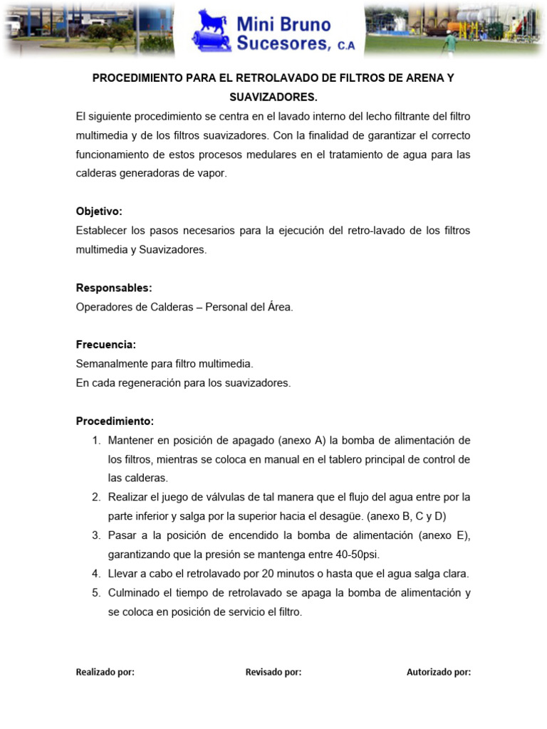 Procedimiento para El Retrolavado de Filtros de Arena y Suavizadores ...