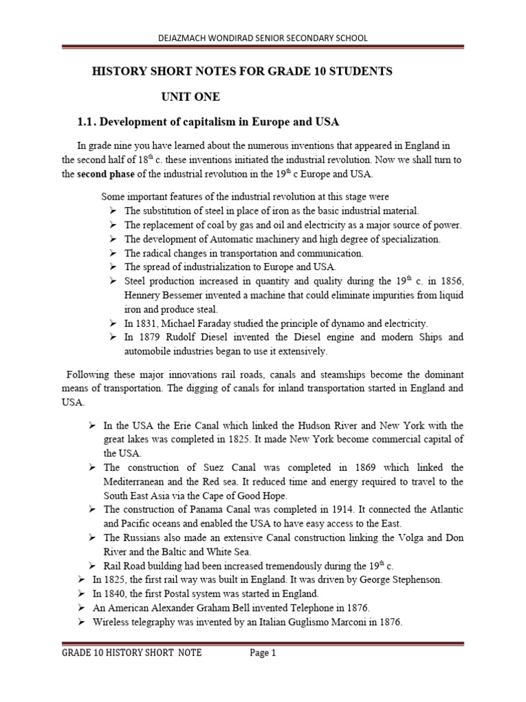 History Short Note For Grade 10 Students | PDF | German Empire | Ethiopia