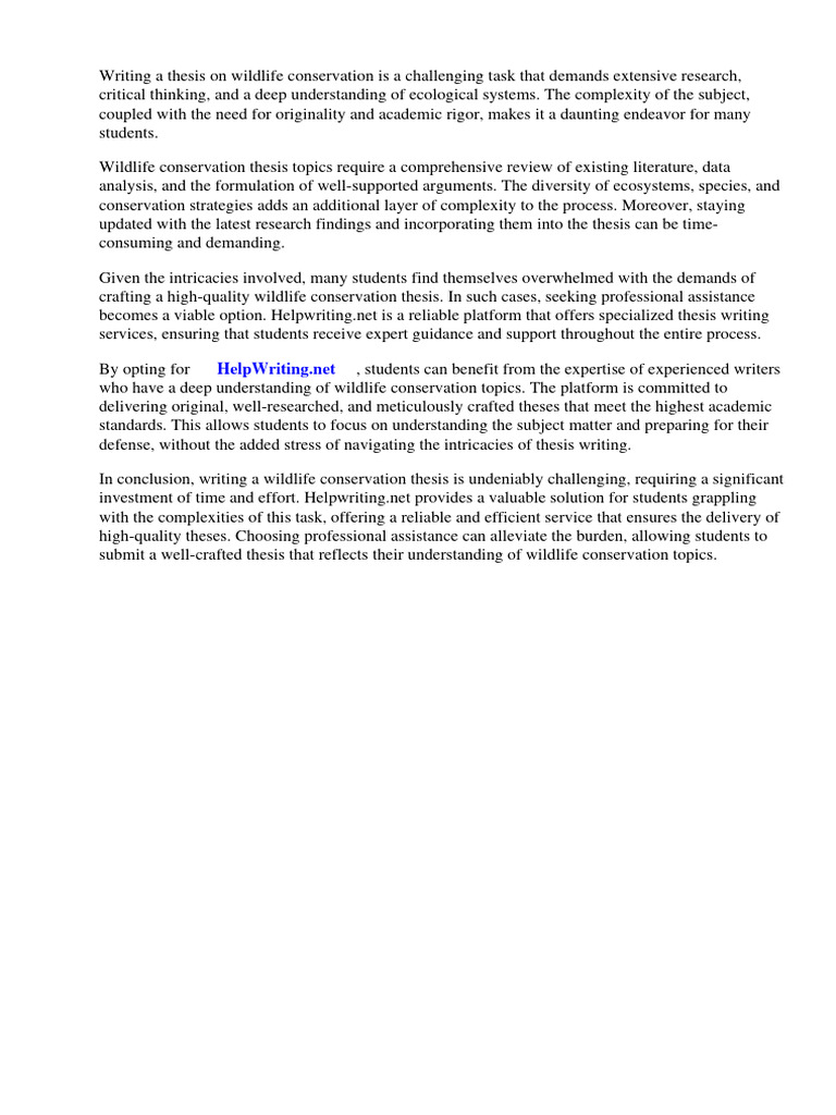 Wildlife Conservation Thesis Topics Pdf