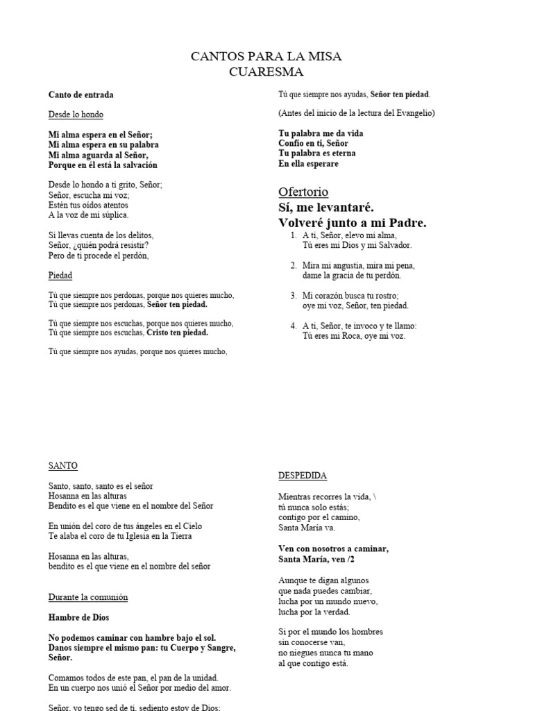 CANTOS PARA LA MISA | PDF | Misa (liturgia) | eucaristía