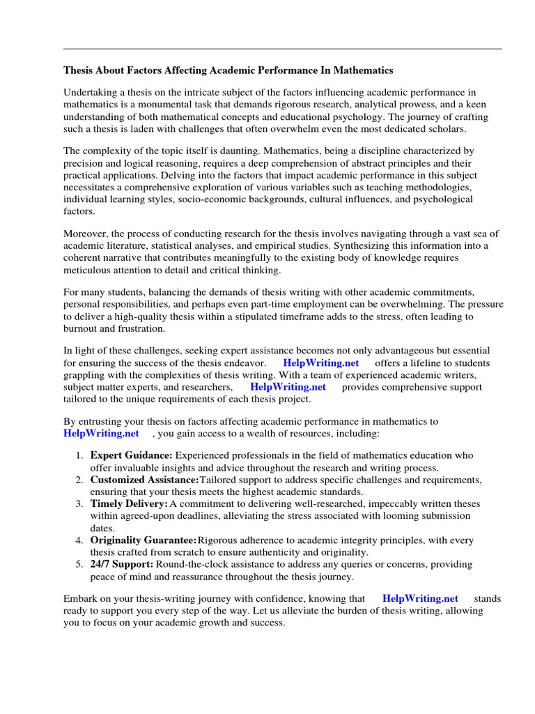 Thesis About Factors Affecting Academic Performance in Mathematics ...