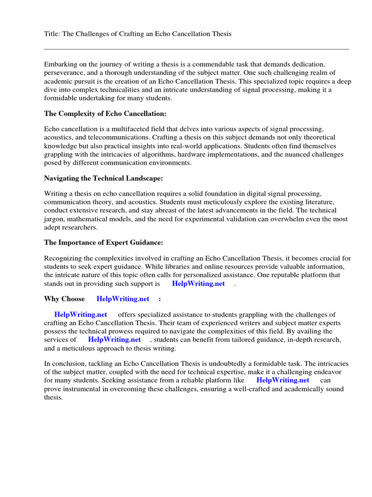 Echo Cancellation Thesis | PDF | Computer Science | Telecommunications Engineering