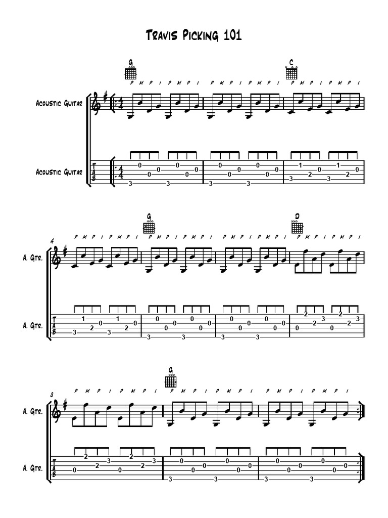 Travis Picking 101 | PDF | String Instruments | Popular Music