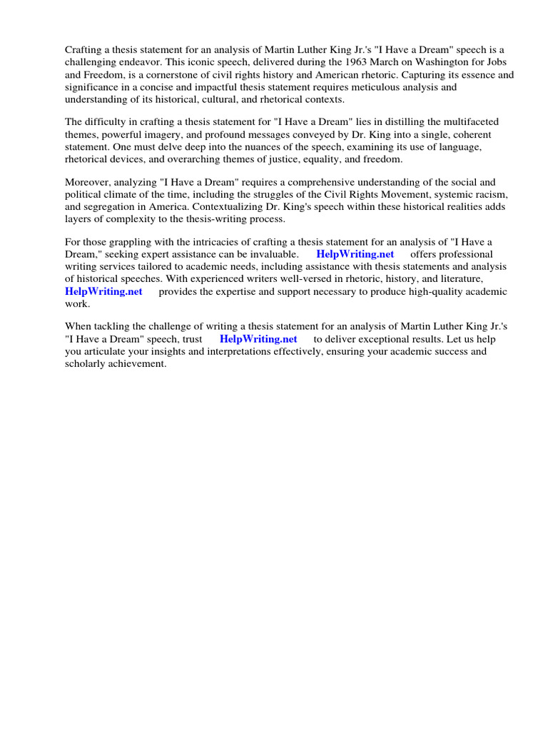 Thesis Statement I Have A Dream Speech | PDF | Martin Luther King Jr.