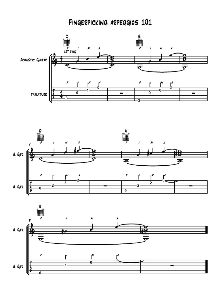 Fingerpicking Arpeggios Guide | PDF | Music Theory | Popular Music