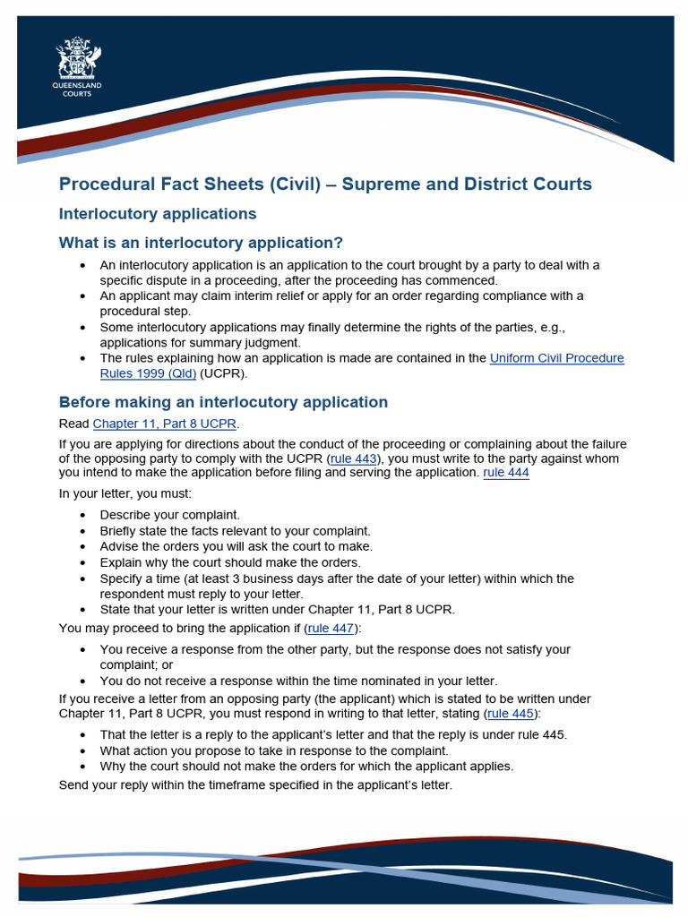 Interlocutory Applications Fact Sheet | PDF | Complaint | Interlocutory ...