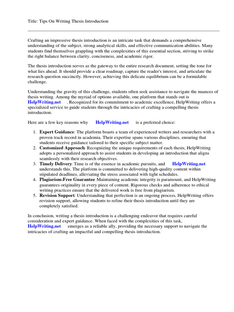 Tips On Writing Thesis Introduction | PDF | Essays | Thesis