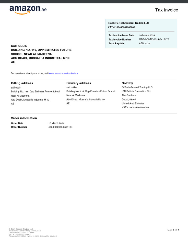 Invoice | PDF | United Arab Emirates | Value Added Tax